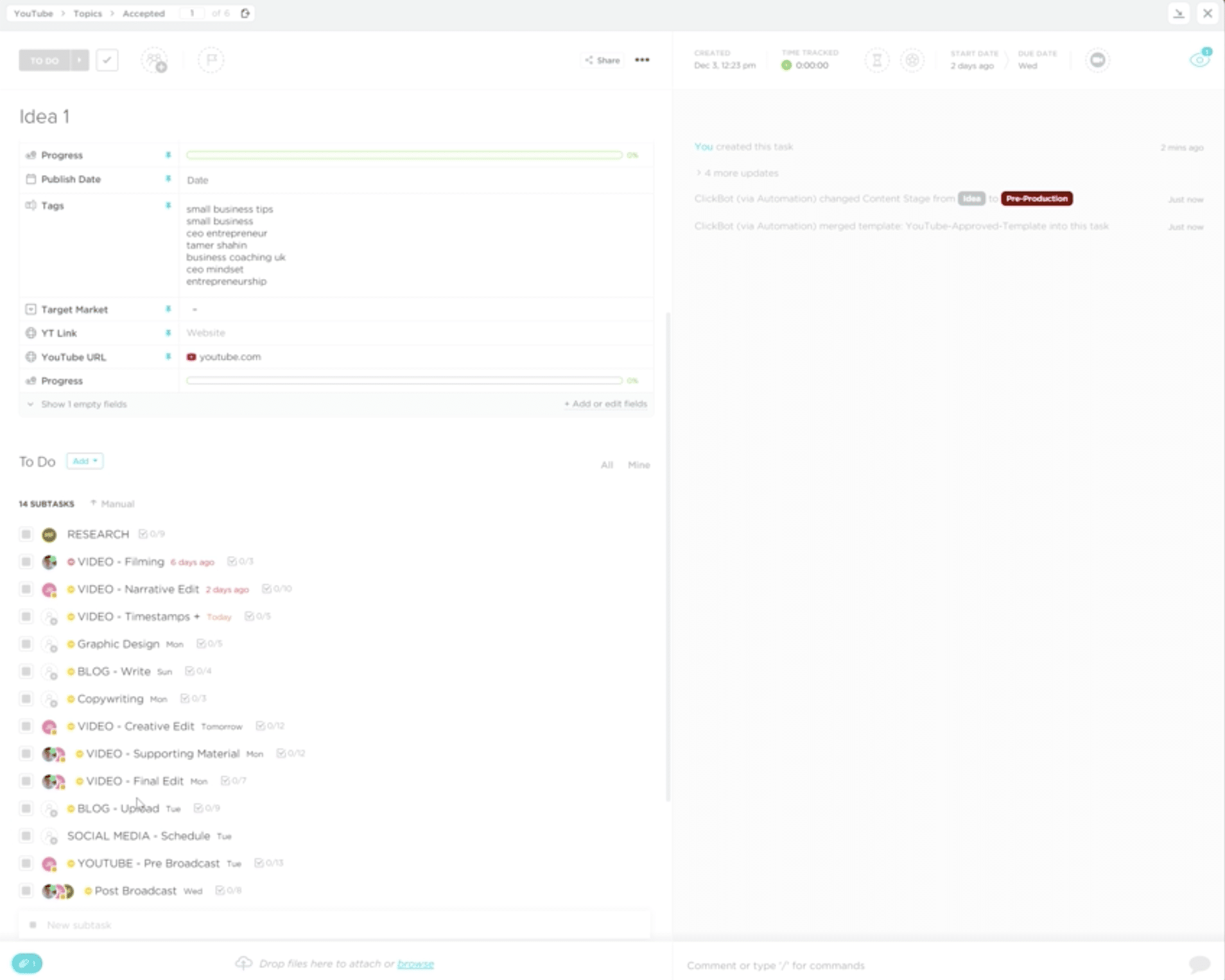 YouTube Workflow – Part 3 ClickUp – CEO Entrepreneur