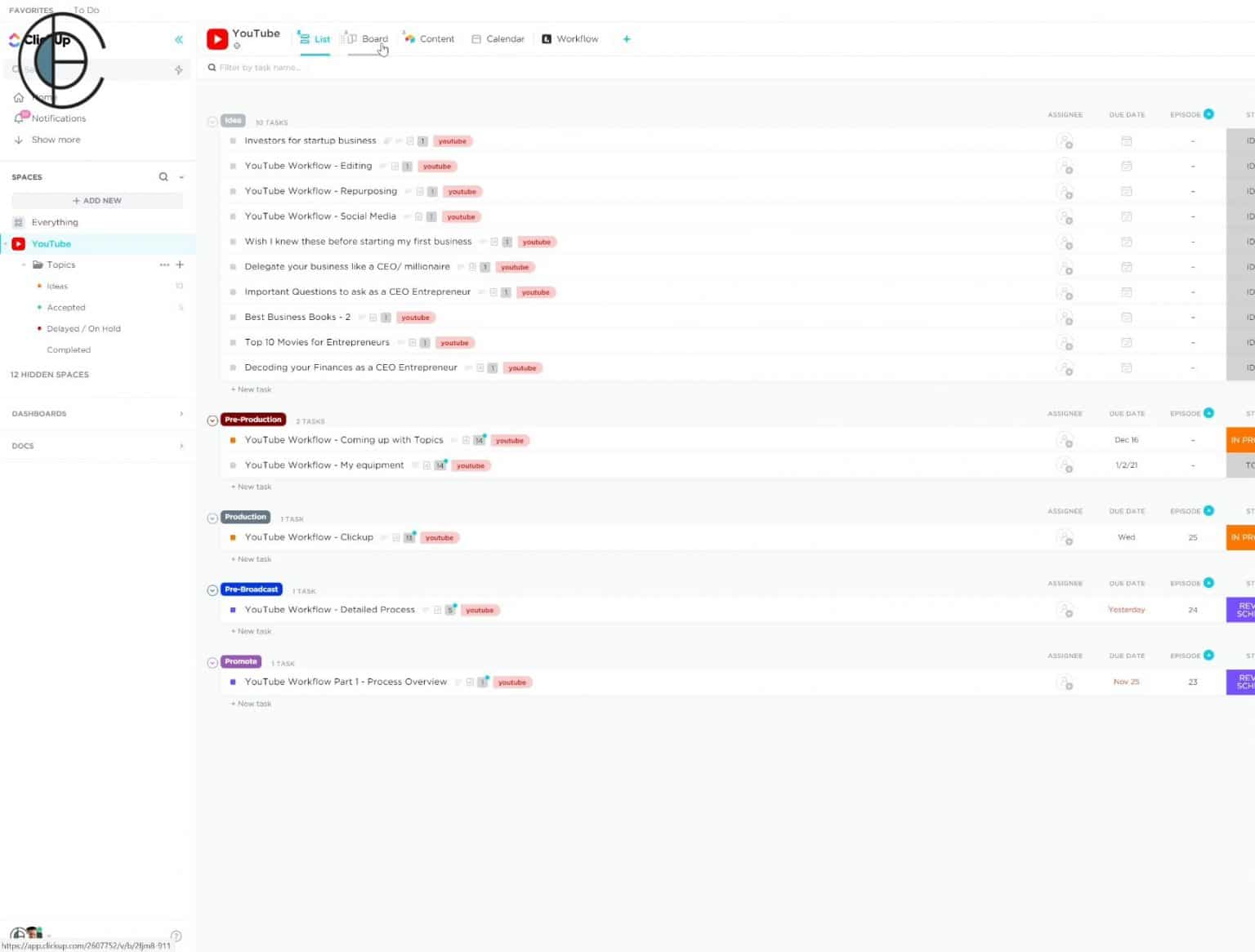 YouTube Workflow – Part 3 ClickUp – CEO Entrepreneur